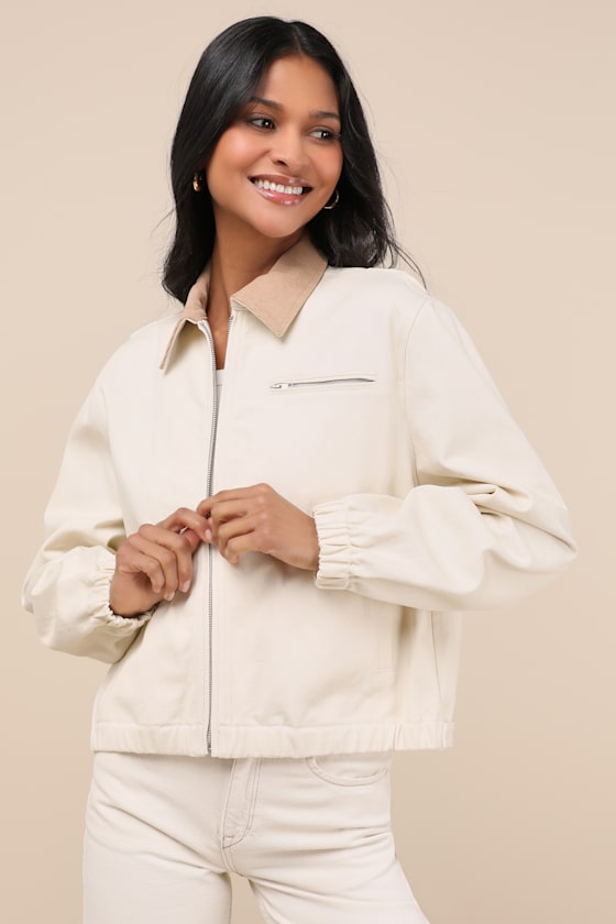 Cream Barn Jacket - Cropped Workwear Jacket - Collared Jacket - Lulus
