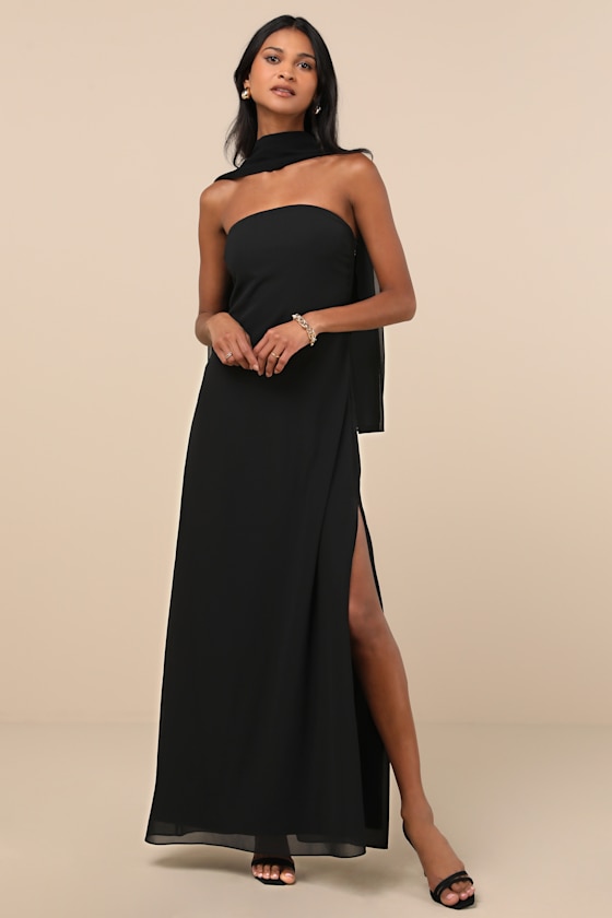 Black Maxi Dress - Strapless Maxi Dress - Maxi Dress & Scarf Set - Lulus