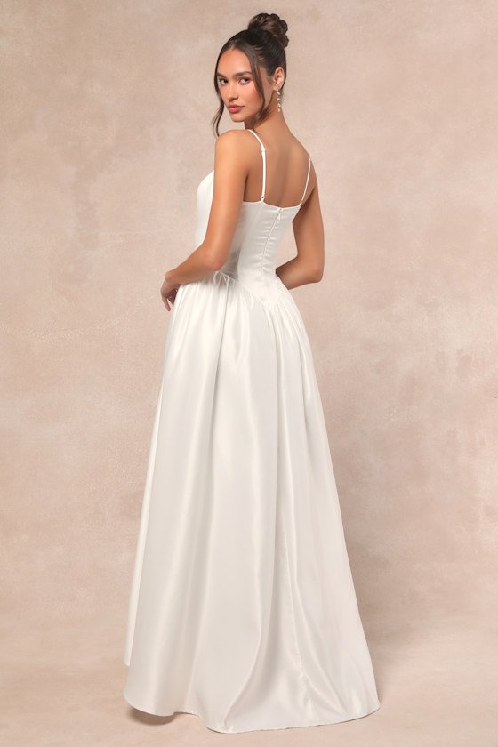 White Basque Waist Gown - Ballgown Maxi Dress - Bridal Gown - Lulus