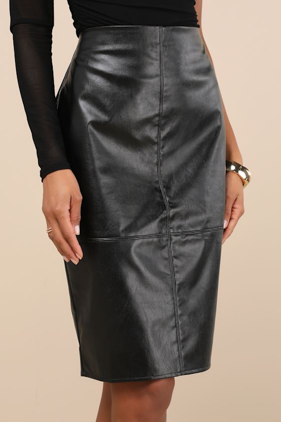 Black Pencil Skirt - Leather Midi Skirt - Vegan Leather Skirt - Lulus
