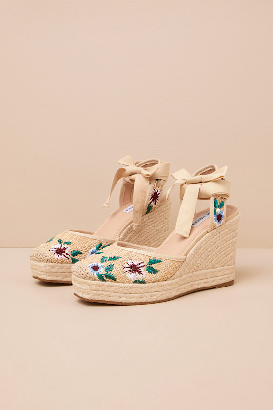 Steve Madden Vero - Beige Raffia Wedges - Lace-Up Platform Wedges - Lulus