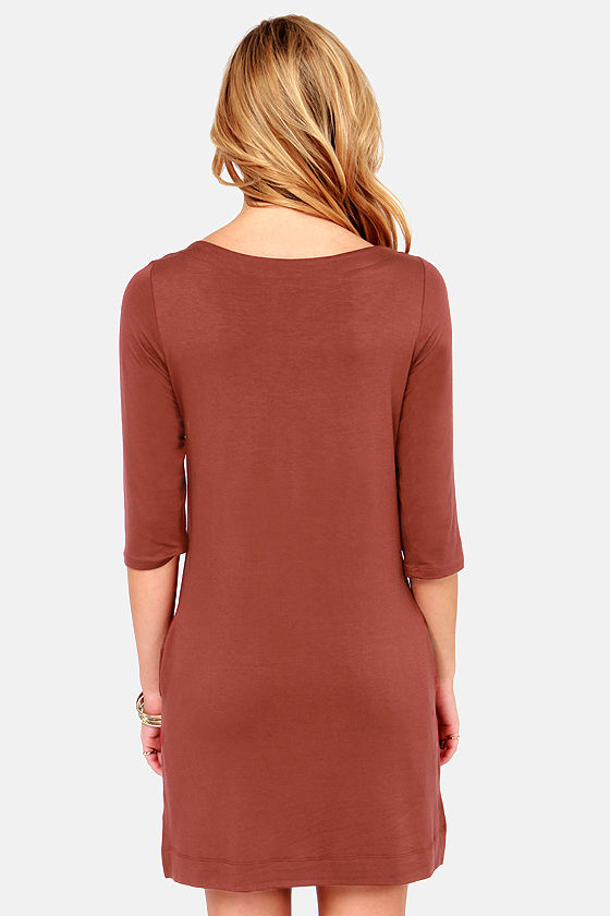 Cute Brown Dress - Shift Dress - Cinnamon Dress - $37.00