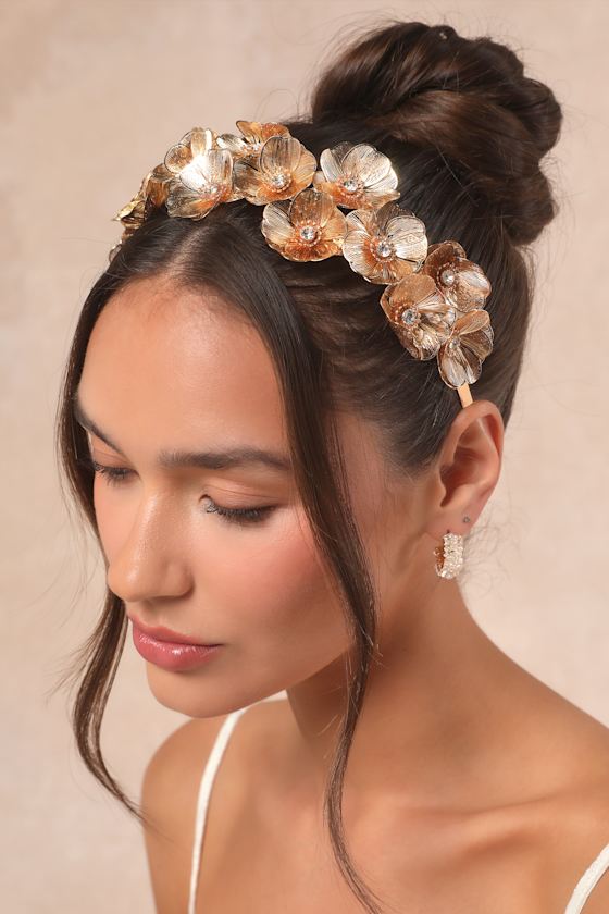 Gold Flower Headband - Rhinestone Flower Headband - Gold Headband - Lulus