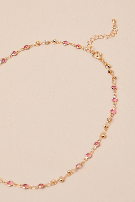 Gold and Pink Necklace - Chain Link Necklace - Stone Necklace - Lulus
