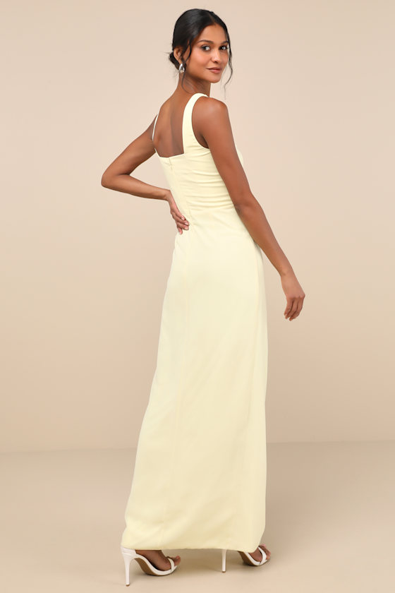 Light Yellow Maxi Dress - Sleeveless Ruched Dress - Chiffon Dress - Lulus