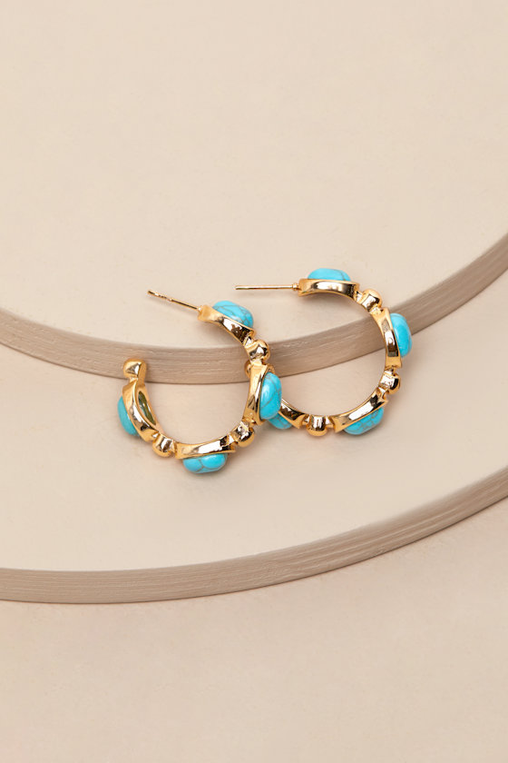 Petit Moments Bari Earrings - Gold Turquoise Earrings - Hoops - Lulus