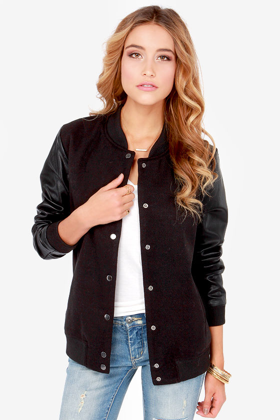 Cute Black Jacket - Vegan Leather Jacket - Baseball Jacket - $69.00 - Lulus