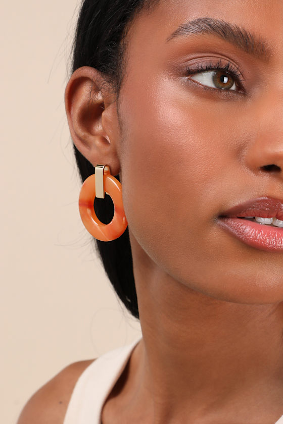 Gold & Orange Earrings - Circle Earrings - Marbled Earrings - Lulus