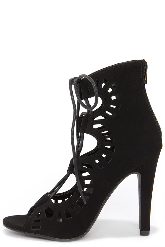 Pretty Peep Toe Booties - Black Booties - Lace-Up Heels - $32.00 - Lulus