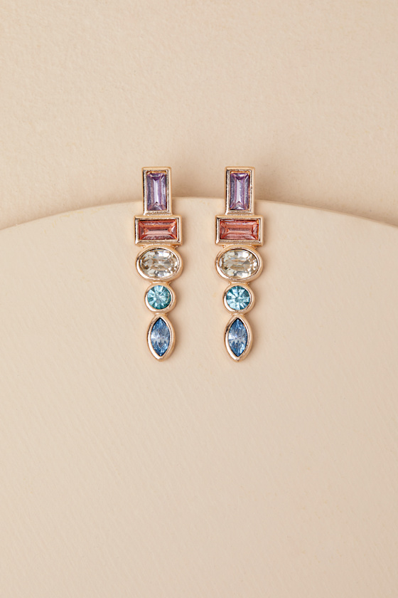 Gold Multi Earrings - Multi Rhinestone Earrings - Drop Earrings - Lulus