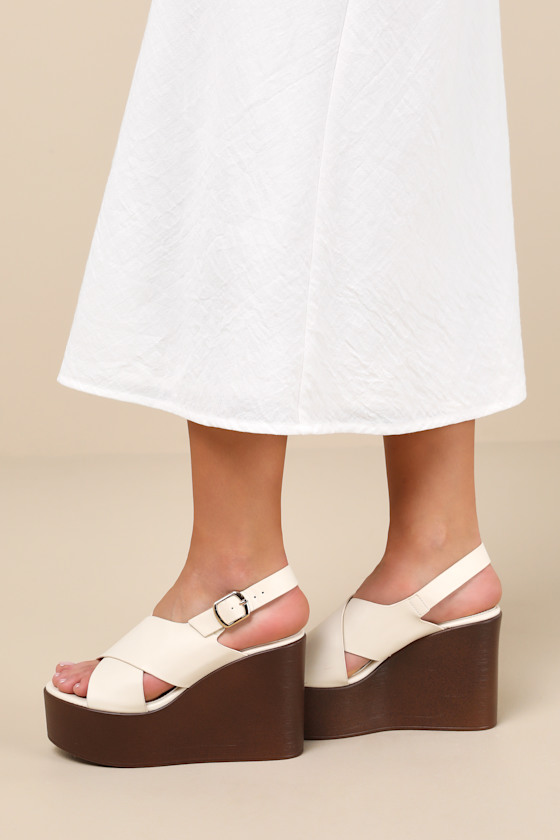 Bone Wedge Sandals - Slingback Wedge Sandals - Wedge Sandals - Lulus