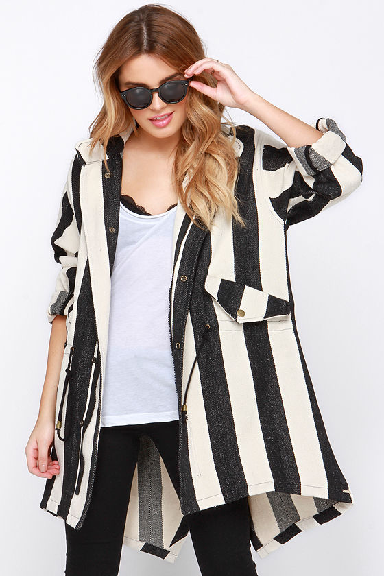 Line and Dot Equilibrium - Black Striped Jacket - Twill Jacket - $143. ...