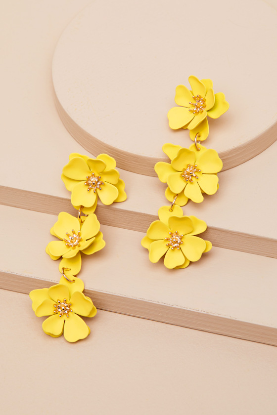 Yellow Flower Earrings - Statement Drop Earrings - Drop Earrings - Lulus