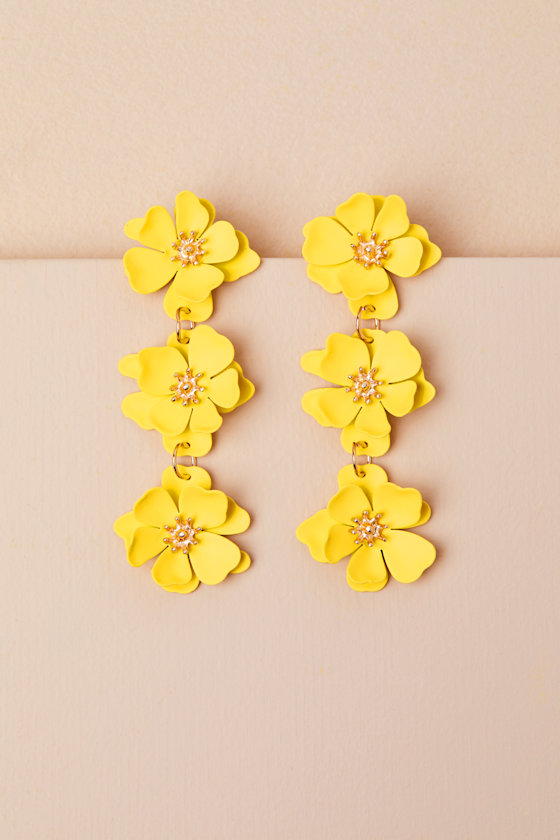Yellow Flower Earrings - Statement Drop Earrings - Drop Earrings - Lulus