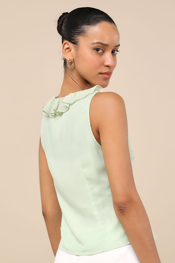 Sage Ruffled Top - Button-Front Top - Sleeveless Ruffled Top - Lulus