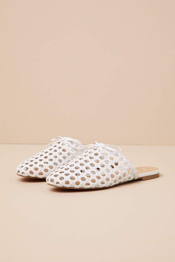 White Flat Slides - Sheer Woven Raffia Slides - Bow Slides - Lulus