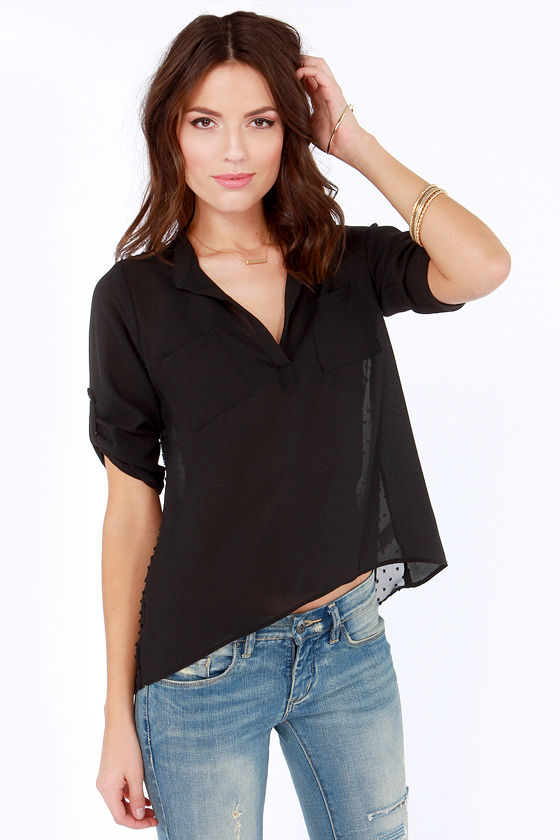 Cute Black Top - High-Low Top - Dotted Swiss Top - $55.00 - Lulus
