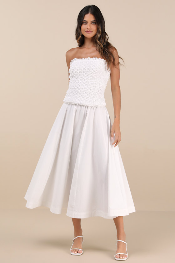 Rare London Drop Waist Dress - White Strapless Dress - Midi Dress - Lulus