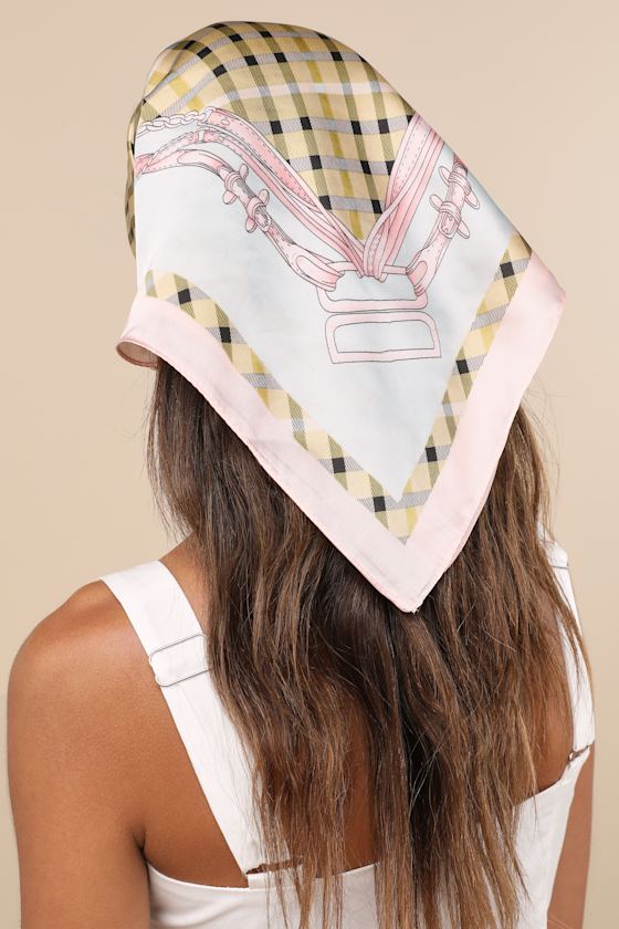 Yellow Multi Plaid Scarf - Satin Scarf - Square Satin Scarf - Lulus