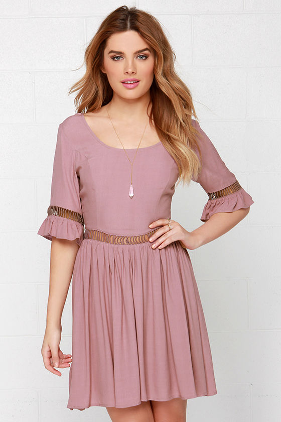 Pretty Mauve Dress - BShort Sleeve Dress - $58.00 - Lulus