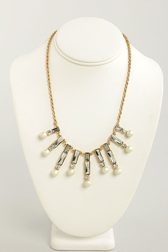 Cute Pearl Necklace - Gold Necklace - Rhinestone Necklace - $19.00 - Lulus