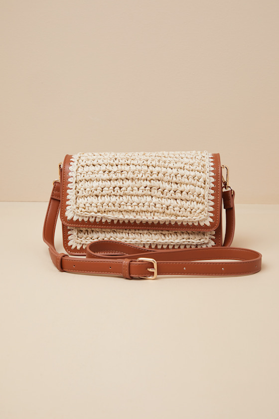 Lulus Gwyneira Brown And Beige Raffia Woven Crossbody Bag | ModeSens