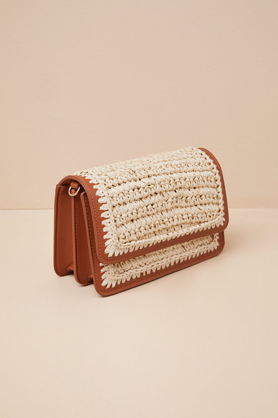Lulus Gwyneira Brown And Beige Raffia Woven Crossbody Bag | ModeSens