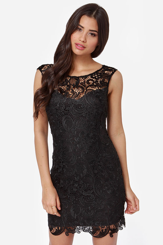 Pretty Black Dress Lace Dress Backless Dress 6600 Lulus