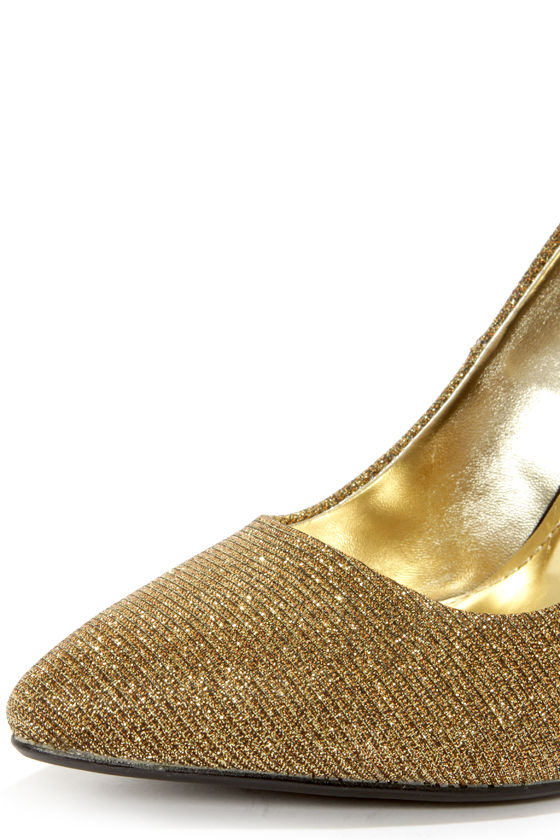 Cute Gold Shoes - Glitter Shoes - High Heels - Gold Pumps - $31.00