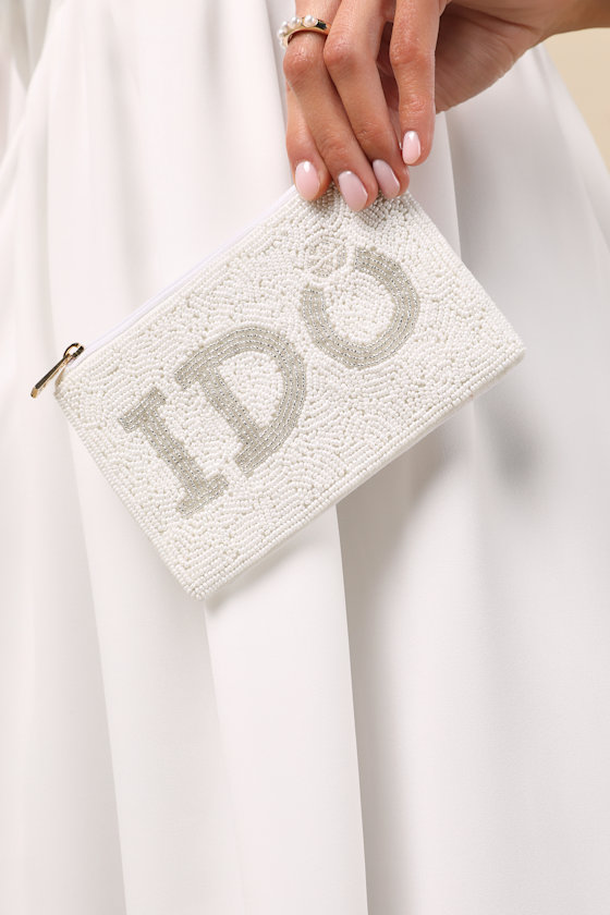 White Beaded Pouch - Zipper Pouch - Bridal Pouch - White Pouch - Lulus