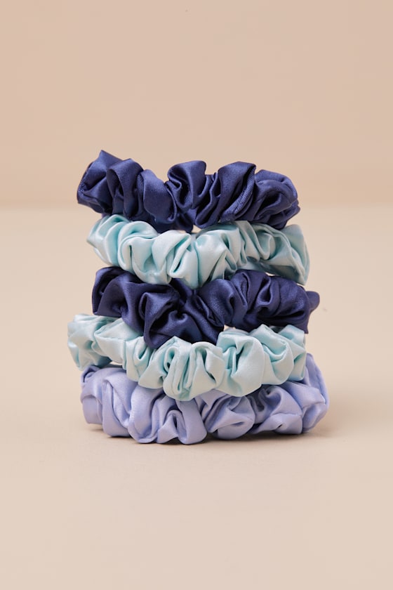 Kitsch Ruched Scrunchie Set - Blue Satin Scrunchie Set - Hair Set - Lulus