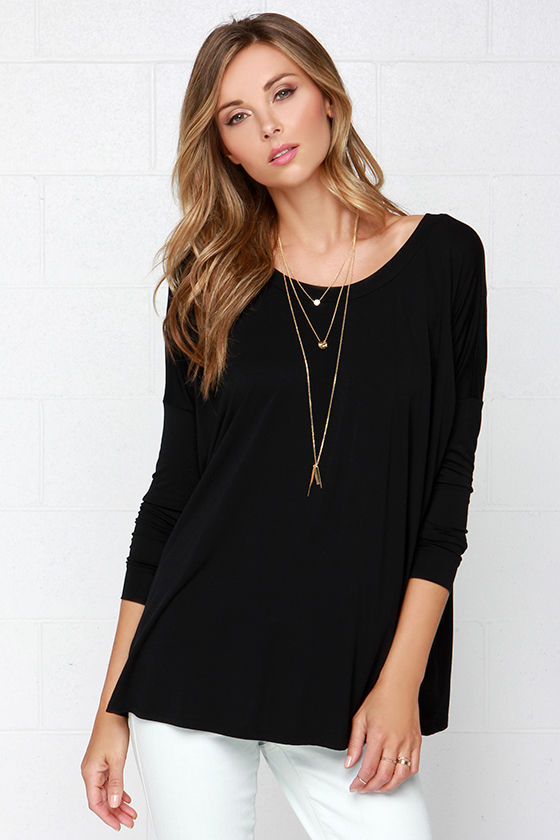 Chic Black Top - Wide-Cut Top - Dolman Top - Long Sleeve Top - $33.00 ...