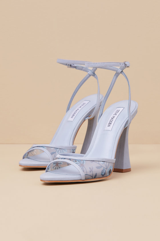 Steve Madden Beki - Blue Mesh Floral Sandals - Suede Heels - Lulus