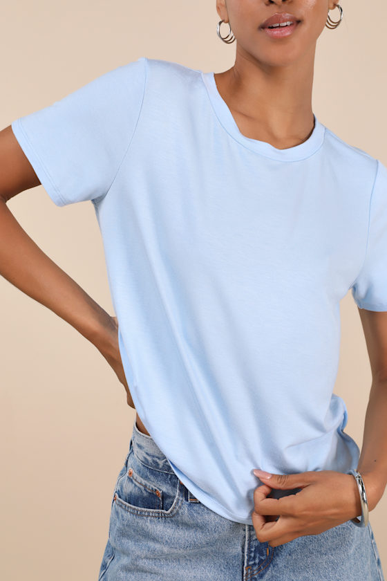 Light Blue Tee - Crew Neck Tee - Jersey Knit T-Shirt - T-Shirt - Lulus