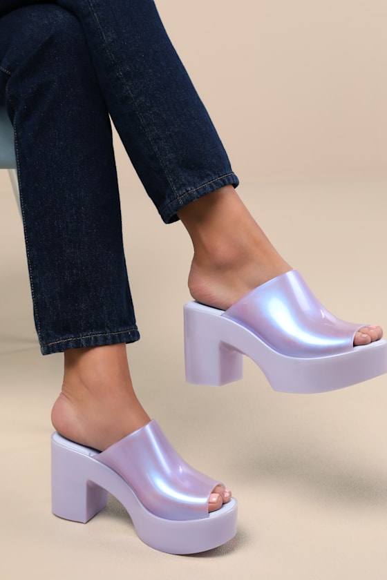 Melissa Mule Hype - Pearly Blue Jelly Mules - Platform Sandals - Lulus