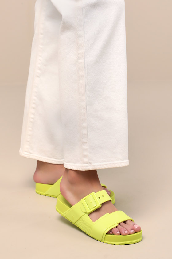 Melissa Cozy Connection - Green Slide Sandals - Buckle Slides - Lulus