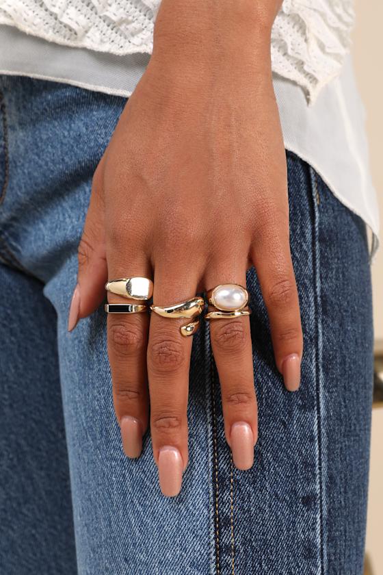 Gold Six-Piece Ring Set - Gold Rings - Gold Statement Ring Set - Lulus