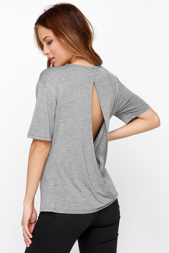 Cute Heather Grey Top - Grey Tee - Open Back Top - $26.00 - Lulus