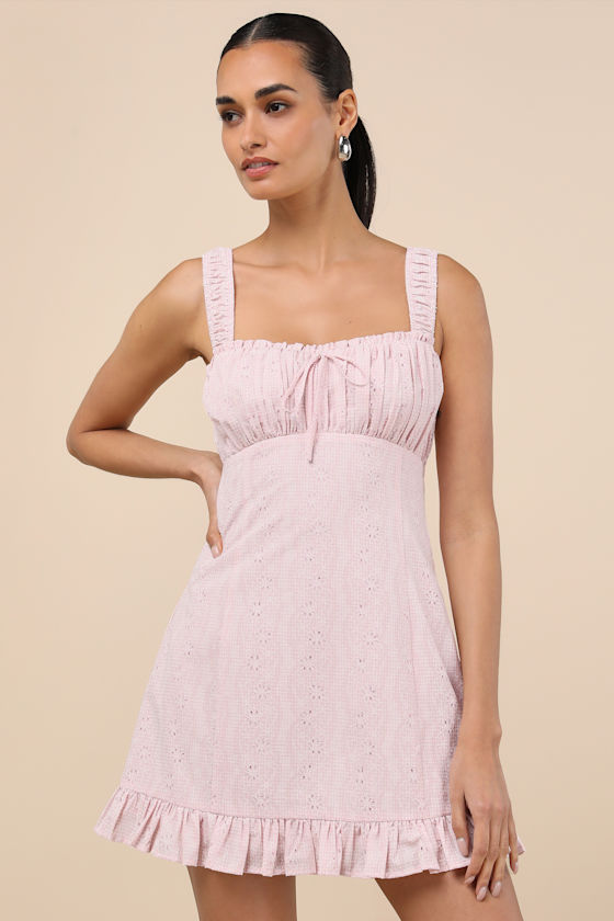 Light Pink Mini Dress - Embroidered Dress - Ruffled Mini Dress - Lulus