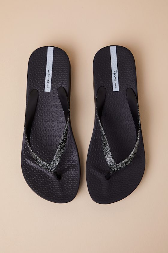 Ipanema Mesh Chic - Glitter Black Thong Sandals - Platforms - Lulus