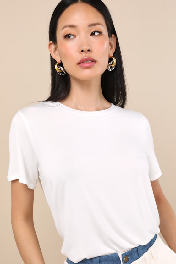 Ivory Short Sleeve Tee - Crew Neck Tee - Jersey Knit T-Shirt - Lulus