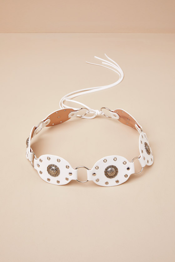 White Disc Belt - Tying Belt - Boho Belt - Studded Belt - Belt - Lulus