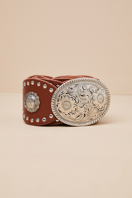 Brown Disc Belt - Studded Faux Leather Belt - Western Disc Belt - Lulus