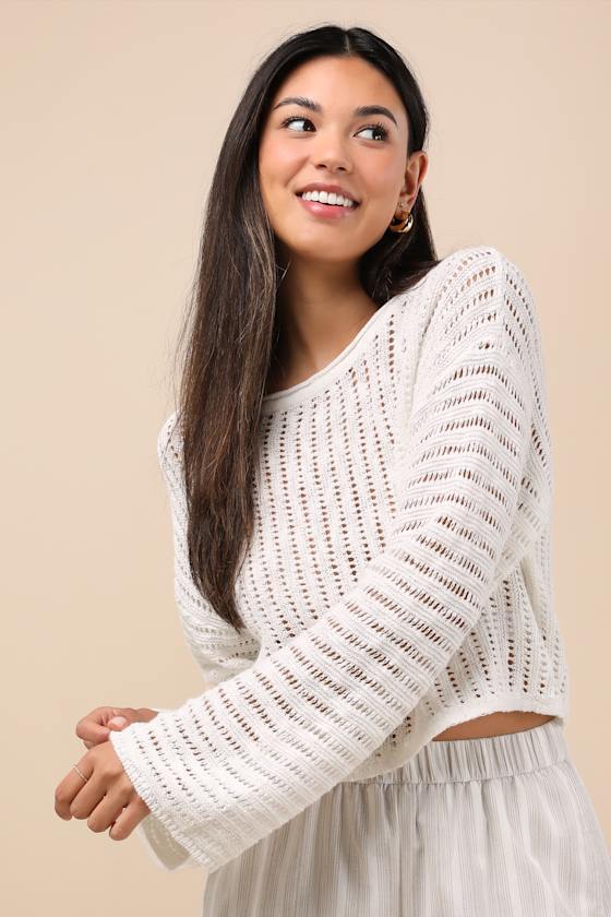 Ivory Sweater - Open Knit Pullover - Cropped Sweater - Sweater - Lulus