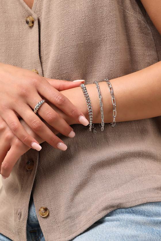 Silver Bracelet Set - Silver Chain Bracelets - 3-PC Bracelet Set - Lulus