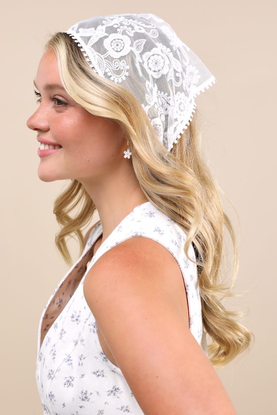 White Sheer Headscarf - Embroidered Headscarf - White Bandana - Lulus