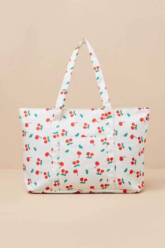 Macrae Cherry Tote - White Cherry Tote - Oversized Tote Bag - Lulus