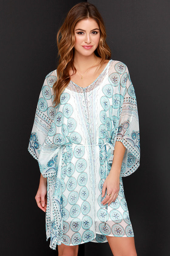 Lovely Blue Dress - Print Chiffon Dress - Kaftan Dress - $61.00 - Lulus