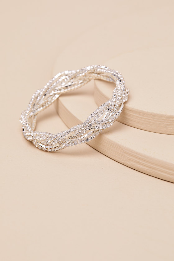 Silver Rhinestone Bracelet - Braided Bracelet - Elastic Bracelet - Lulus