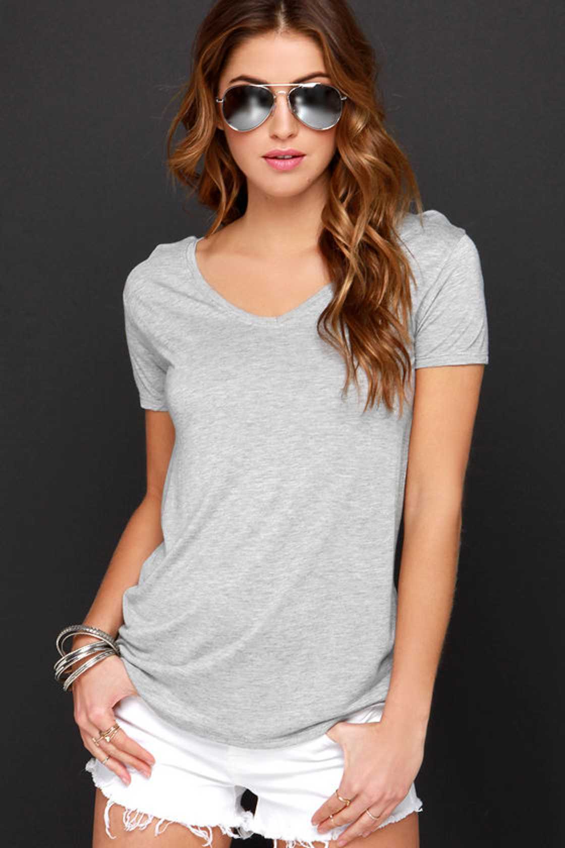 Cute Heather Grey Tee - Grey Top - V Neck Tee - $38.00 - Lulus